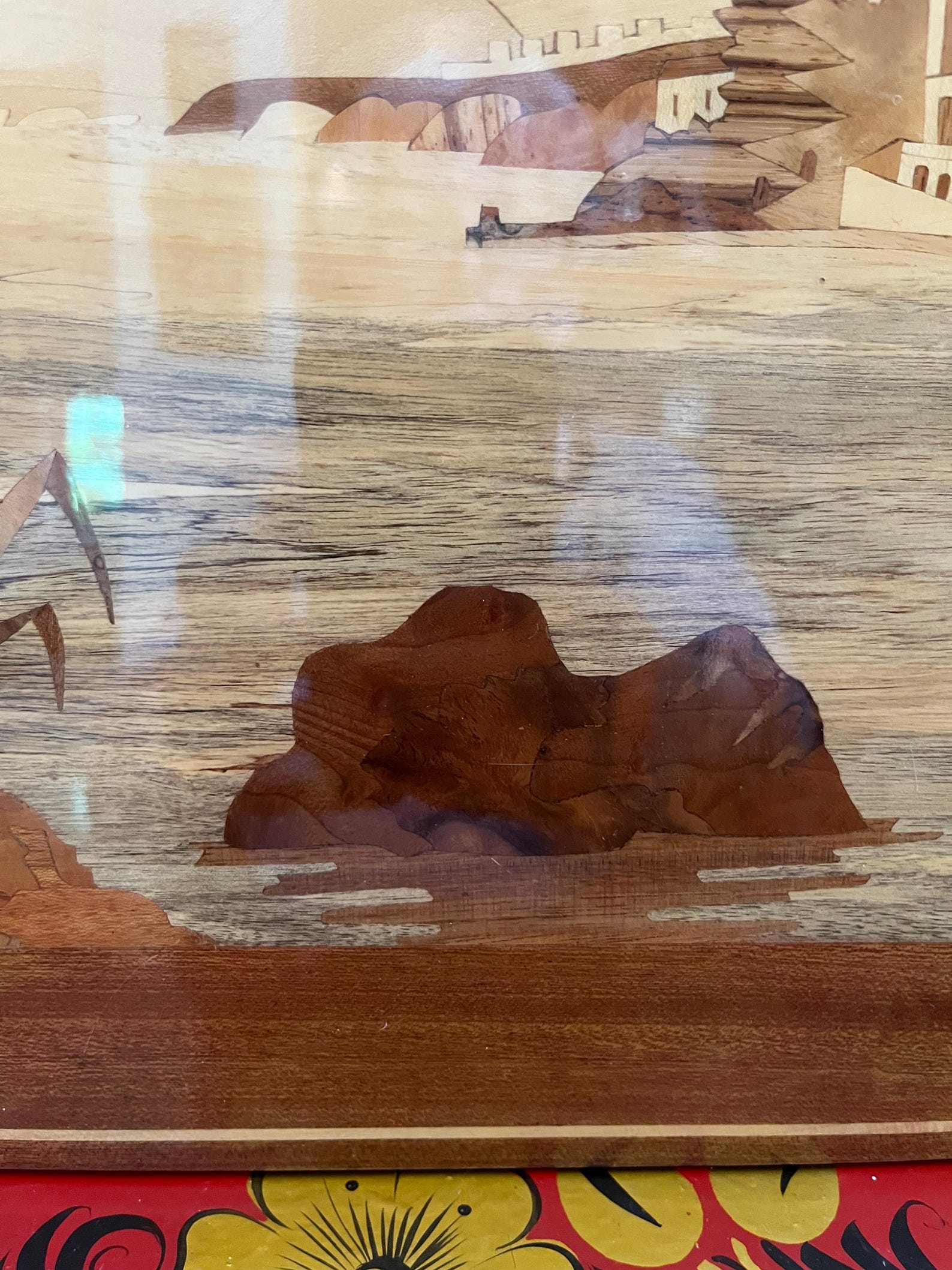 Vintage Italian Marquetry Wall Art / Coastal Inlaiid Wood Scene 31x40cm ...