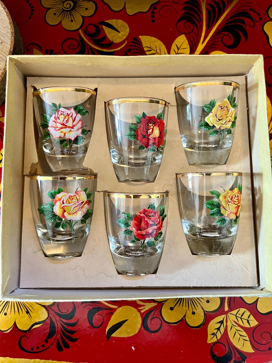 Beautiful Set of Six Mid Century Rose Shot Glasses - Etsy