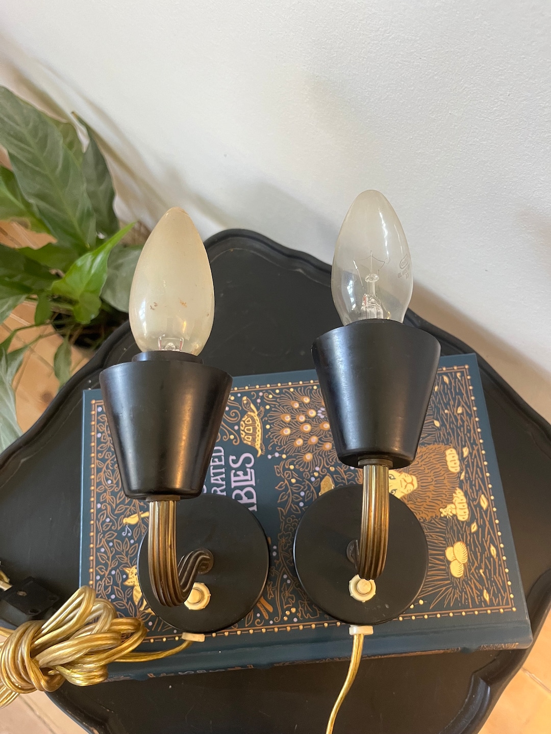 Set of Two Mid Century Danish Metal and Bakelite Electric Wall Lights ...