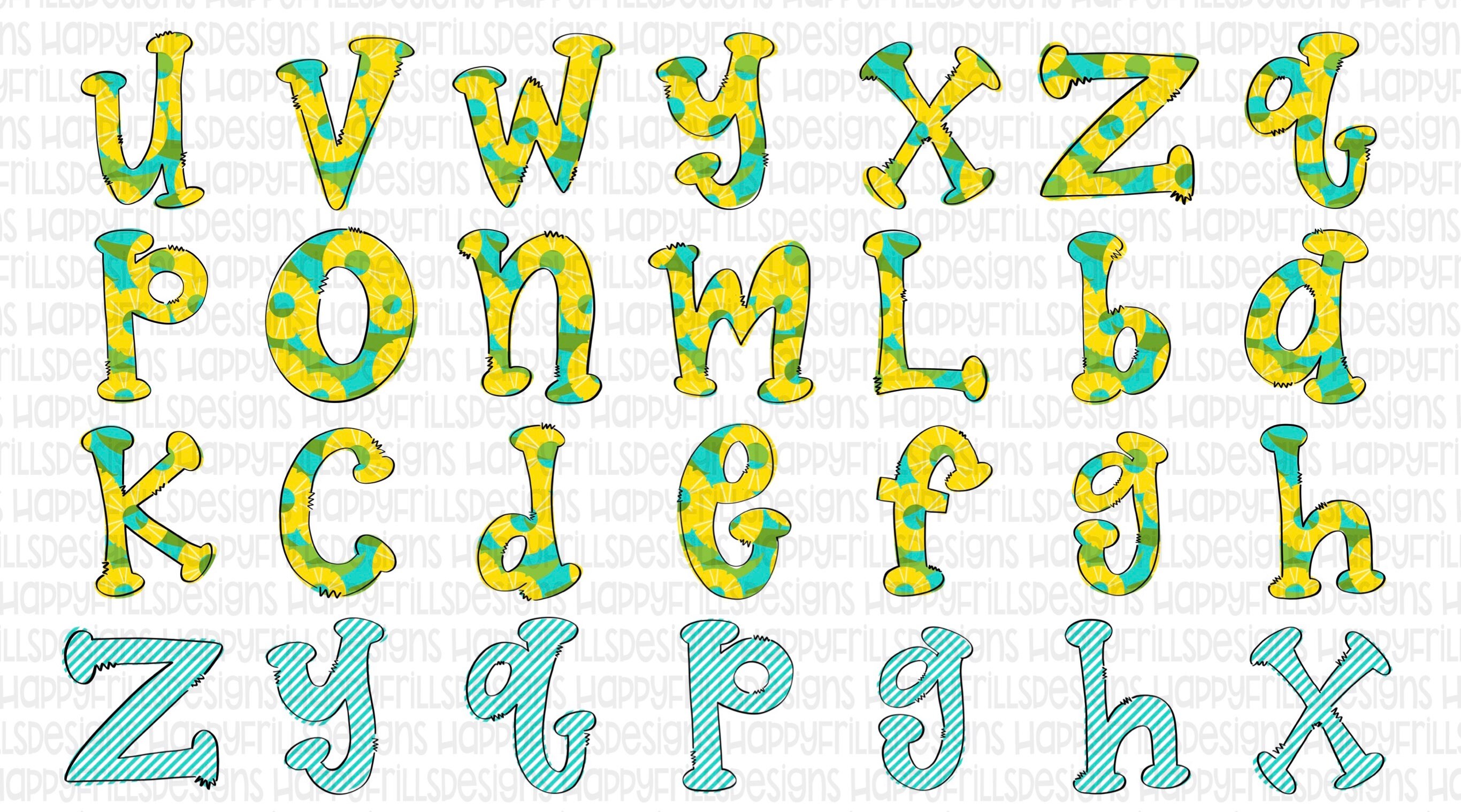 Pineapple summer doodle alphabet pack includes 4 complete | Etsy