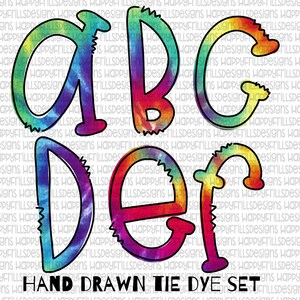 Tie Dye Doodle/hand Drawn Alphabet Set Collage Sheet Design, Sublimate ...