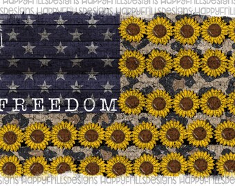 Freedom Sunflower Flag Doodle Designs Digital Image Png | Etsy