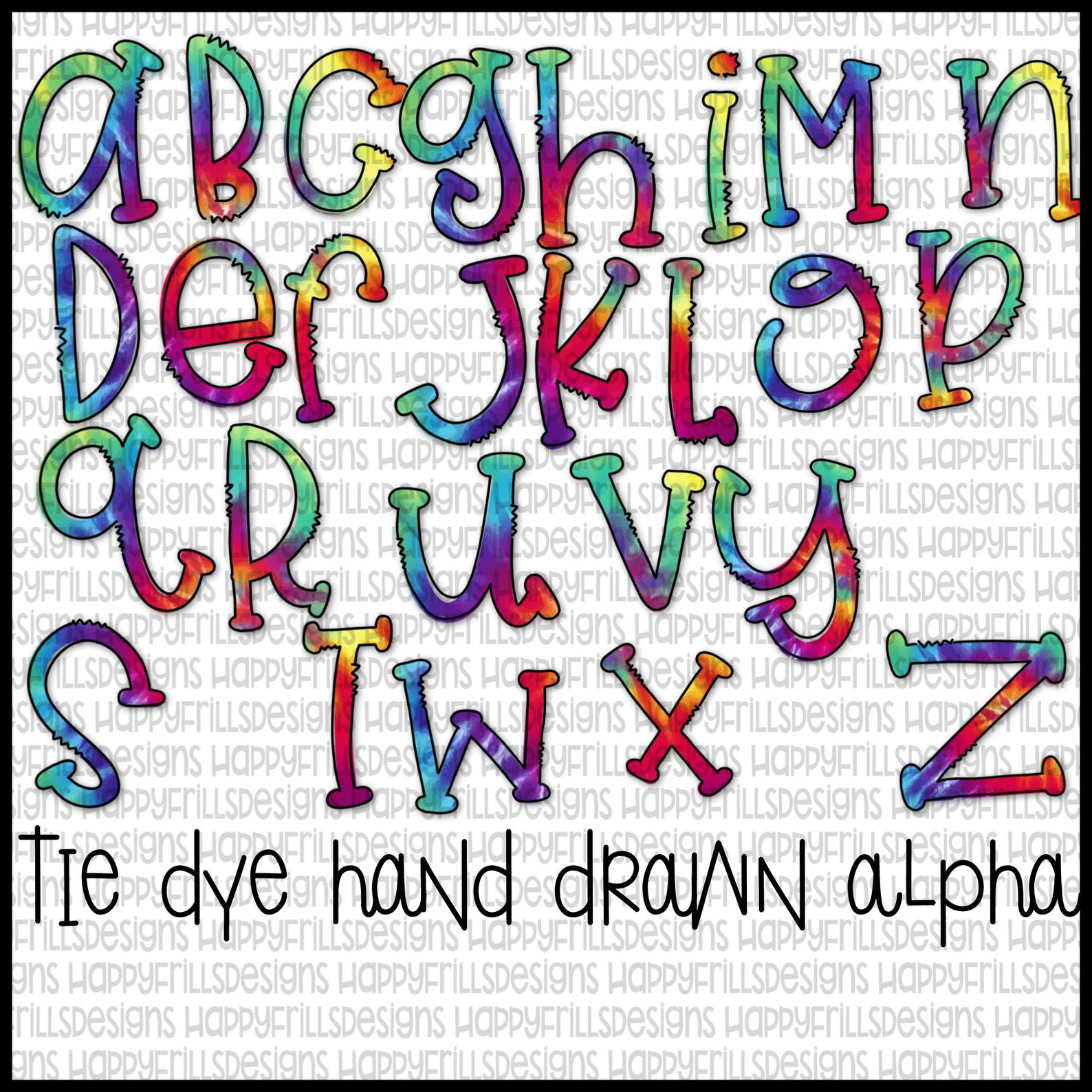 Tie Dye Doodle/hand Drawn Alphabet Set Collage Sheet Design | Etsy