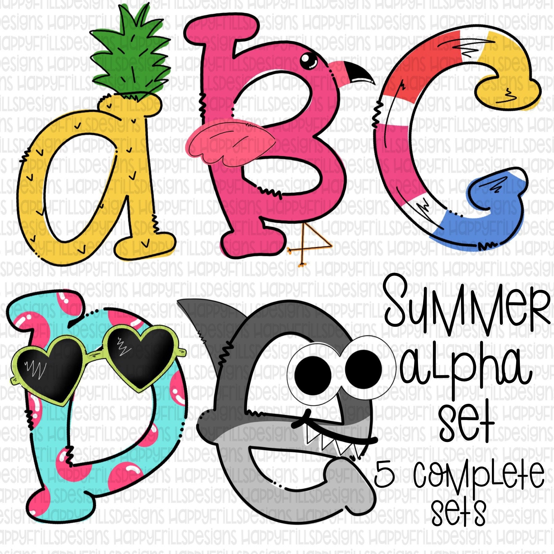 FUN SUMMER Doodle Hand Drawn Alphabet Alpha Pack Including - Etsy