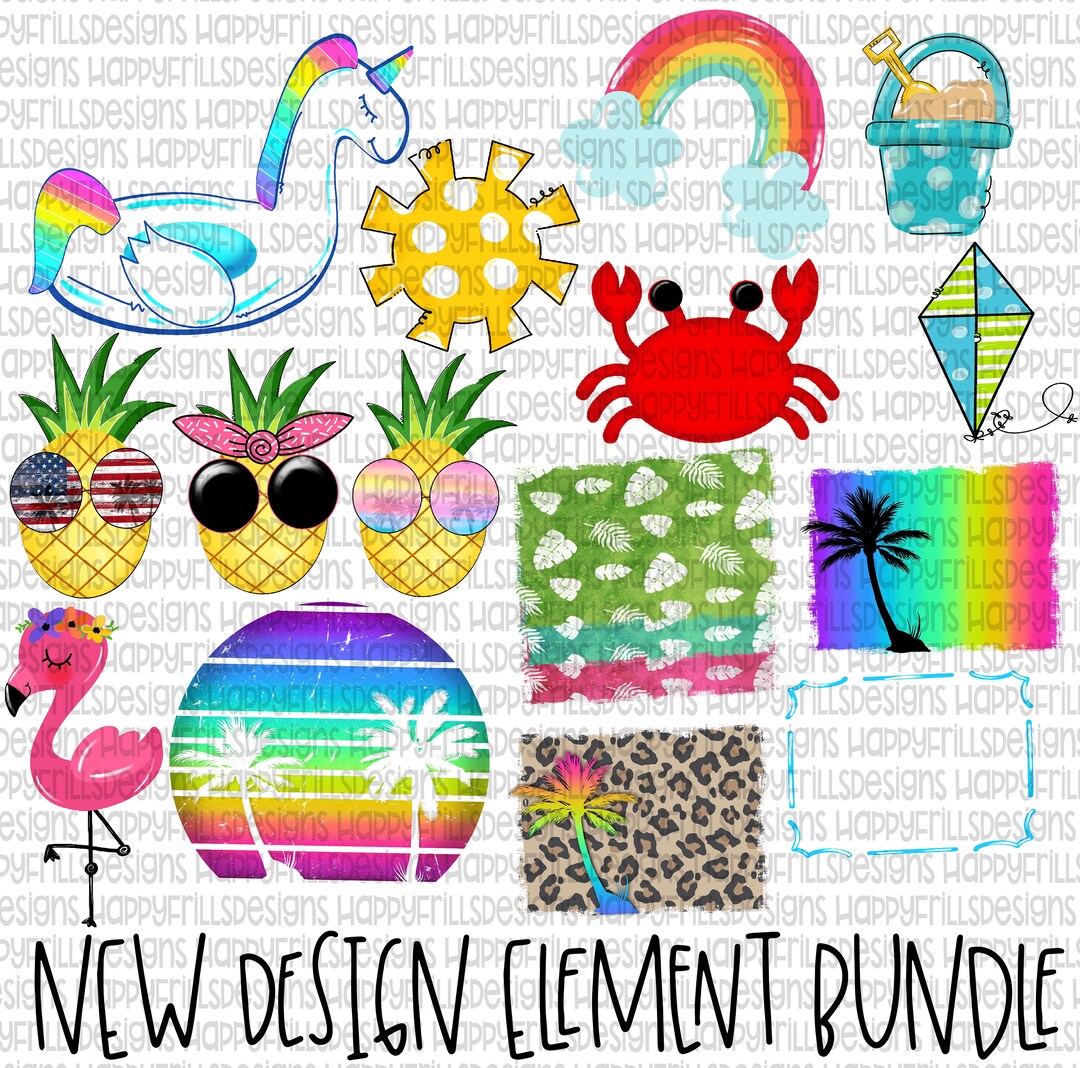 Summer Design Element Bundle for Designing and Sublimation, Sublimate ...