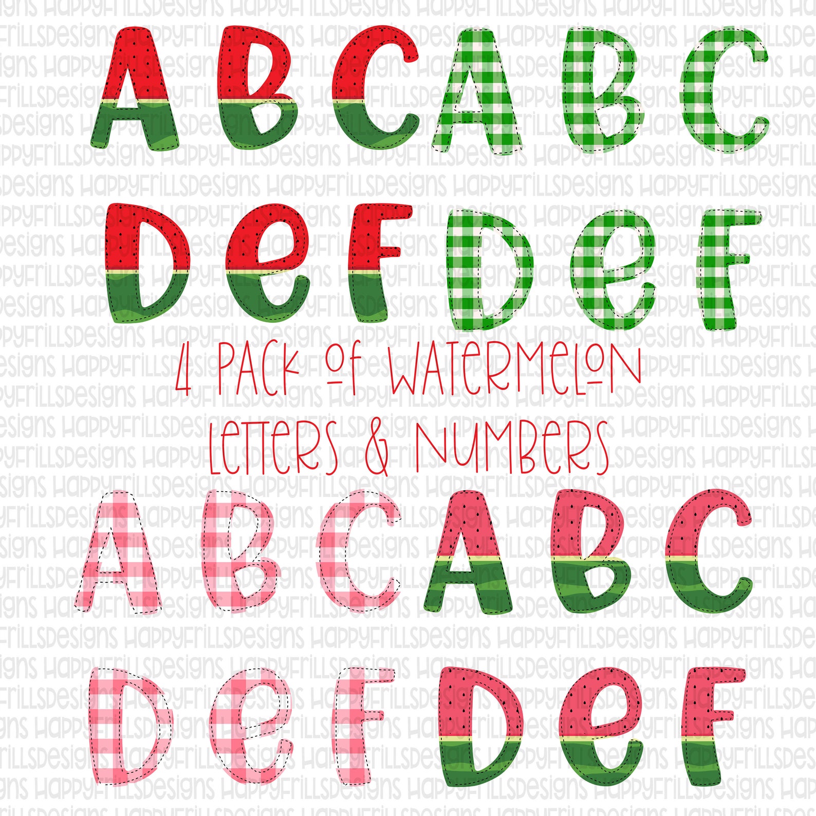 Watermelon Alphabet Set Uppercase Letters & Numbers Collage | Etsy