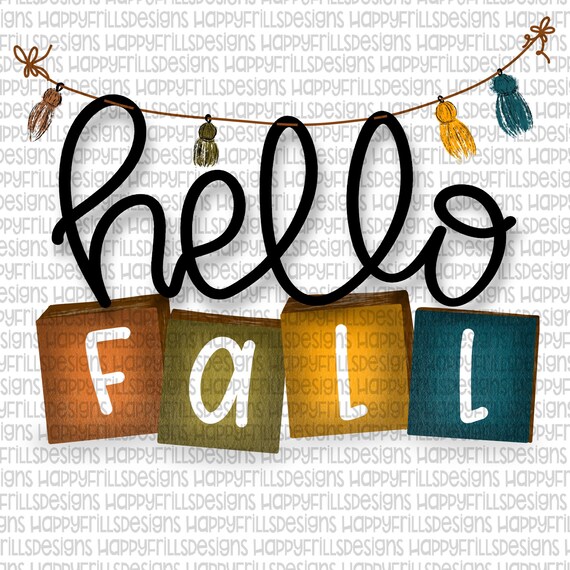 Hello Fall Banner & Blocks Digital Image Png Instant Download | Etsy