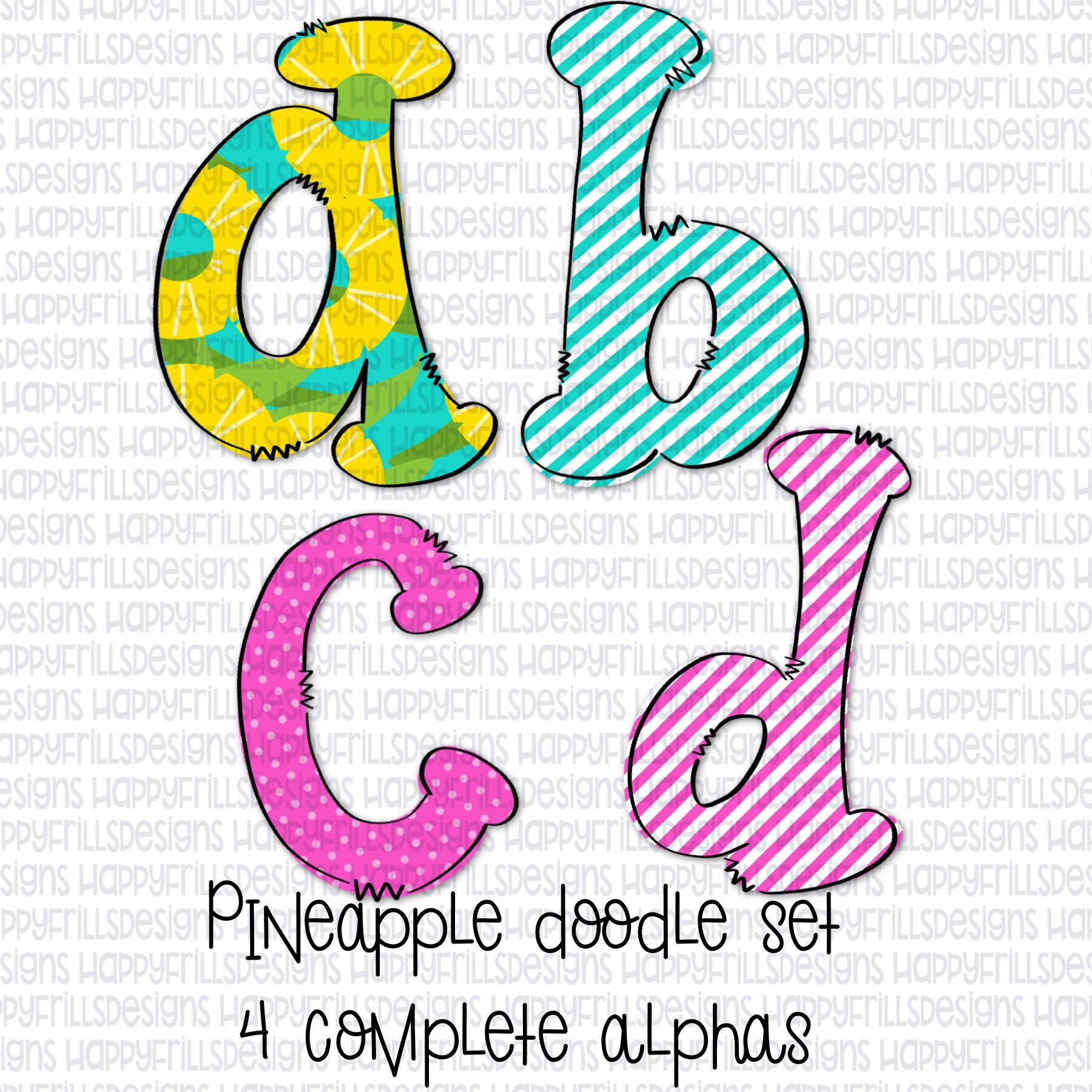 Pineapple summer doodle alphabet pack includes 4 complete | Etsy