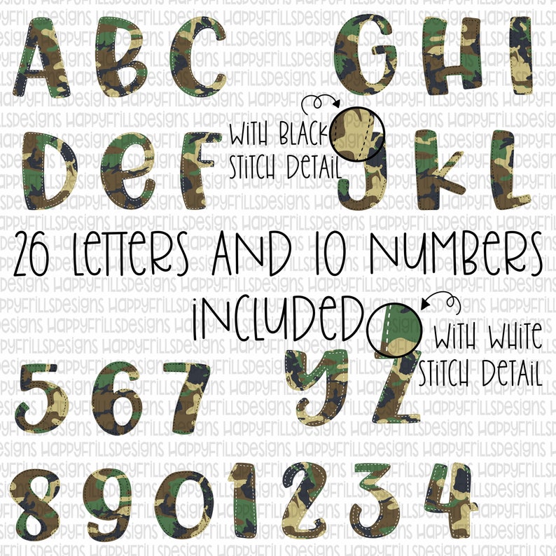 Camo Alphabet Set Uppercase Letters & Numbers Collage Sheet - Etsy