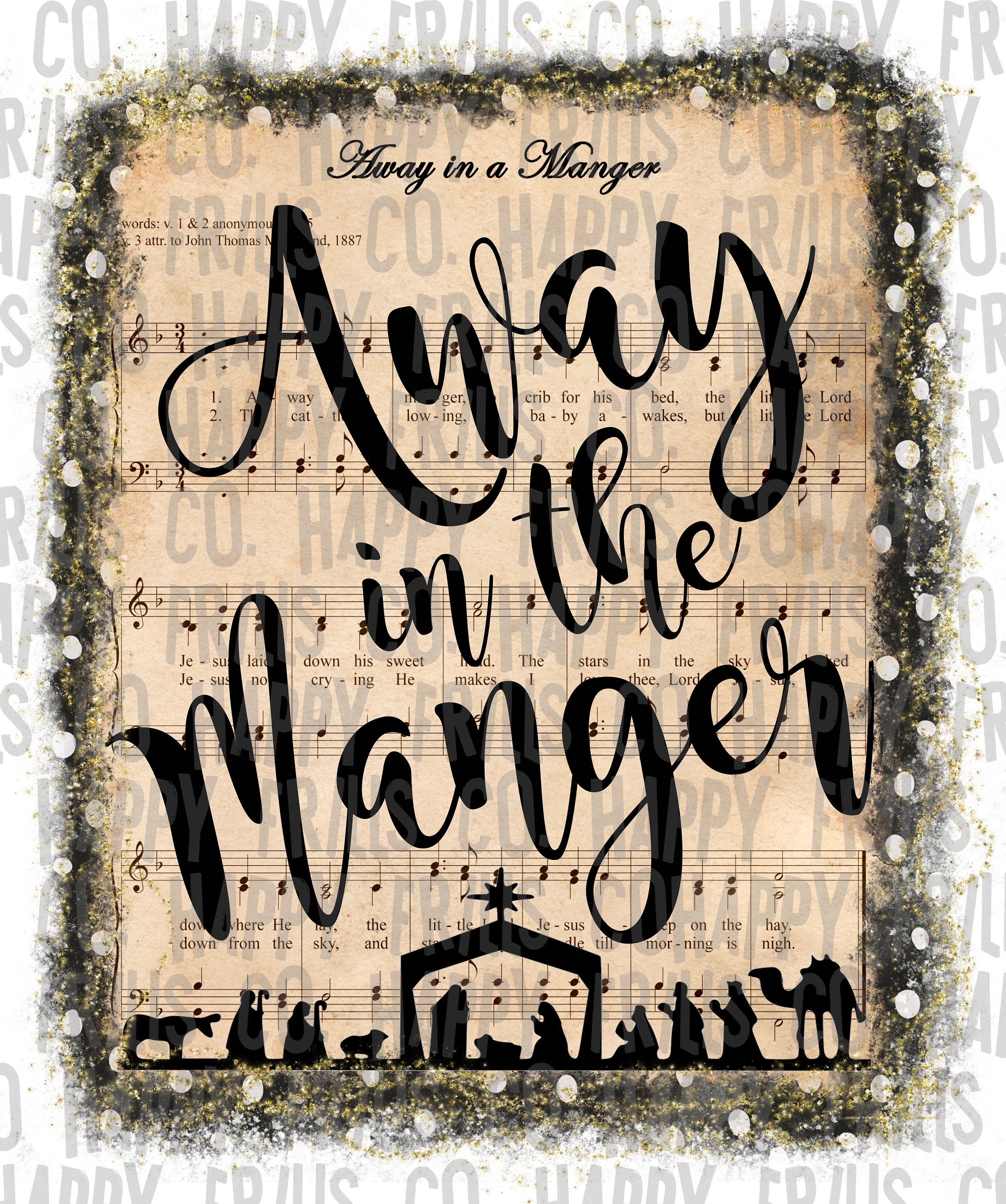 Away in the Manger Music Digital Image Png Instant Download - Etsy