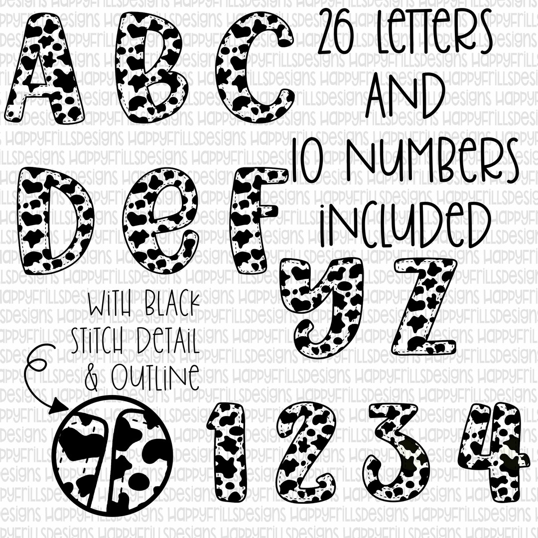 Cow Print Alphabet Set + Frames, Uppercase Letters & Numbers Collage ...