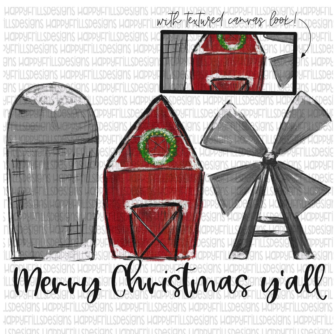 Merry Christmas Y’all Barn Windmill Digital Image Png Instant Download ...