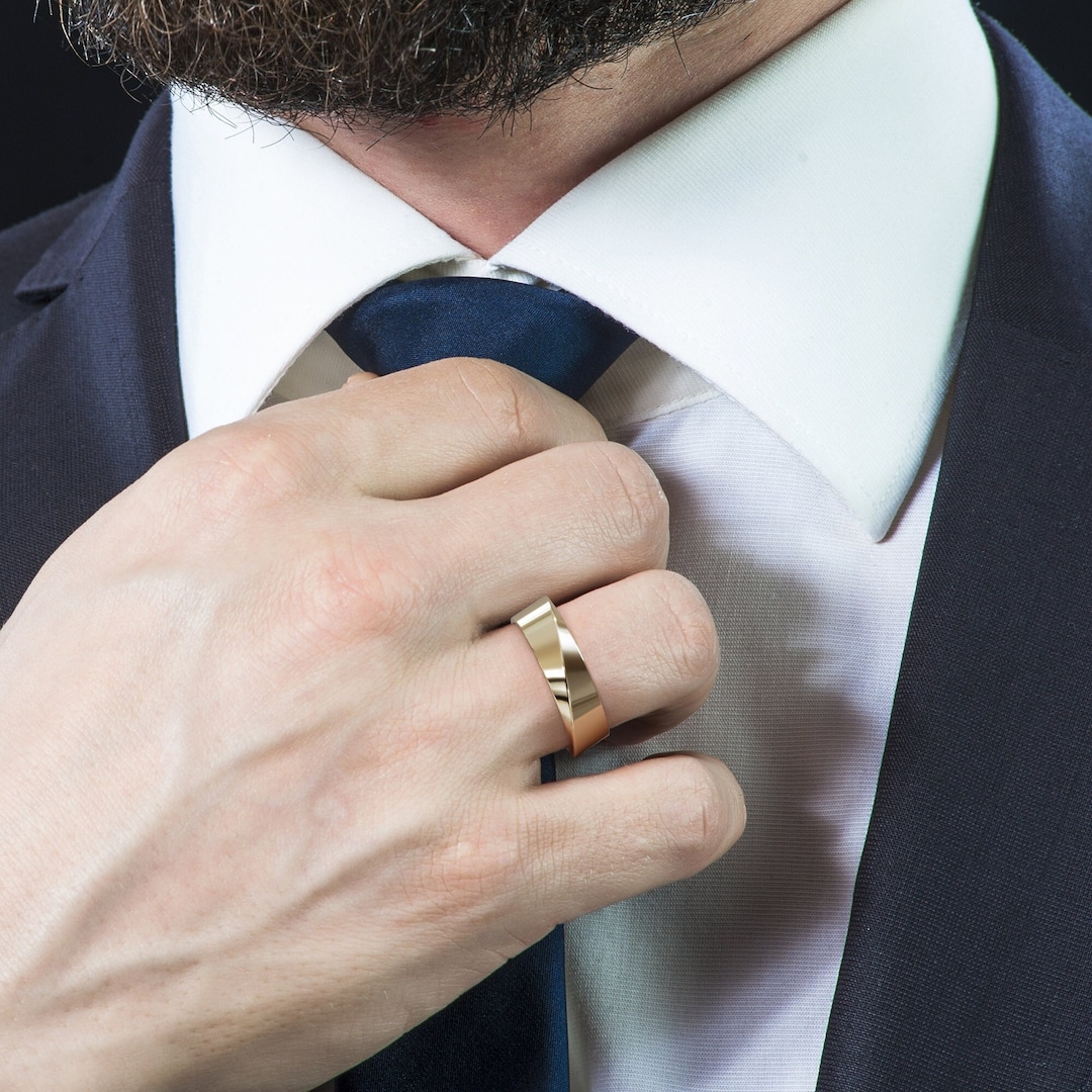 Men Wedding Ring 14K Solid Gold Custom Personalized Gift for Him Modern ...