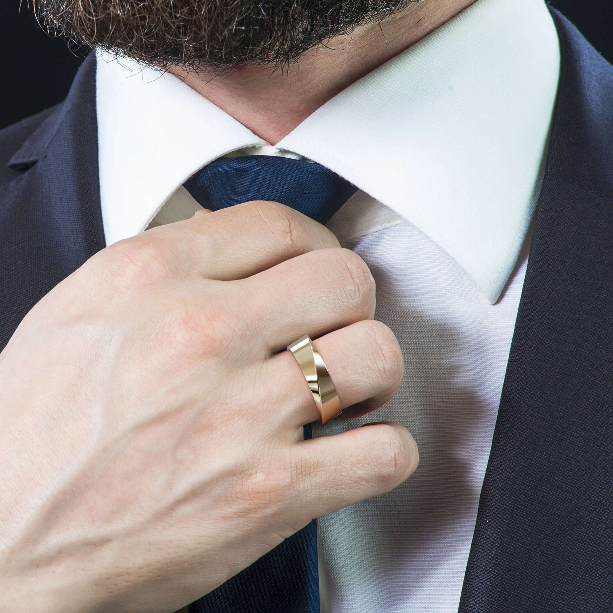 Men Wedding Ring 14K Solid Gold Custom Personalized Gift for Him Modern ...