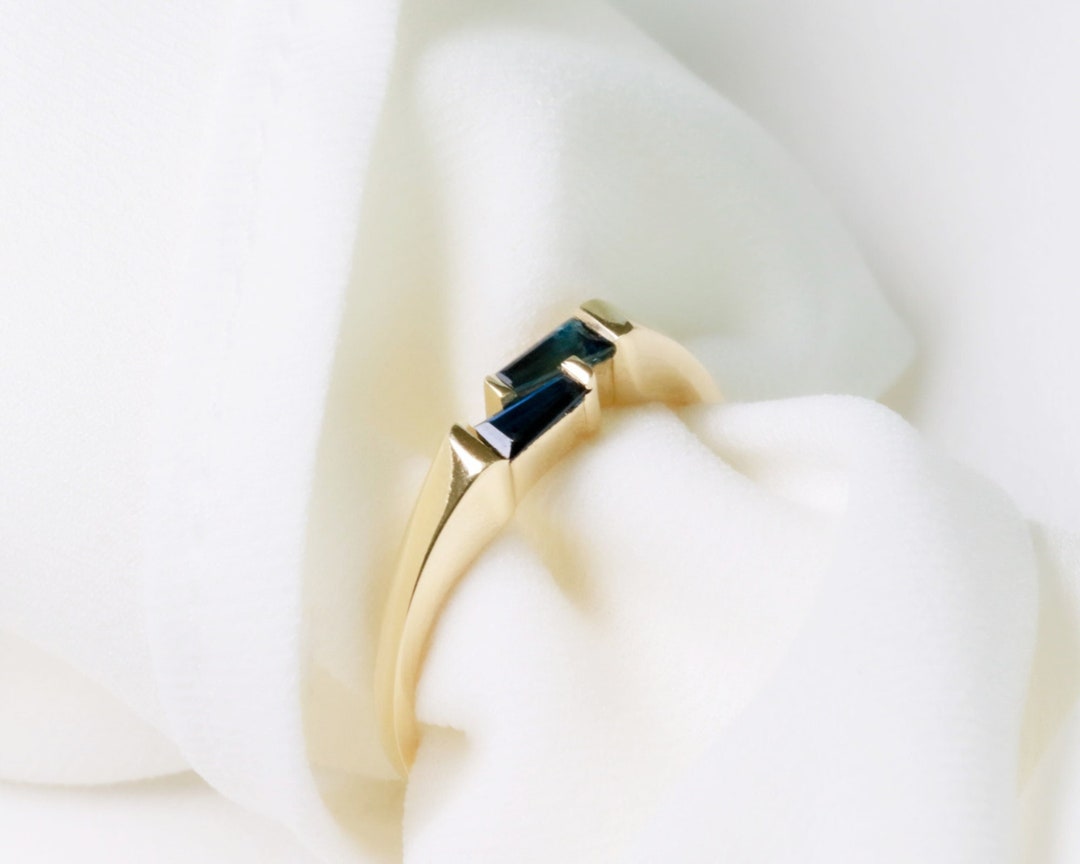 Tapered Sapphire Gold Ring – Dainty Custom Stacking Ring in Solid 14K ...