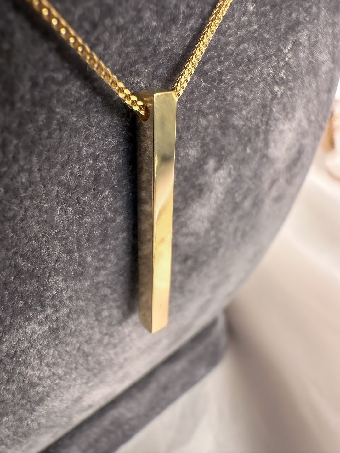 Solid Gold Bar Pendant, 14K Gold Necklace, Personalized Necklace ...