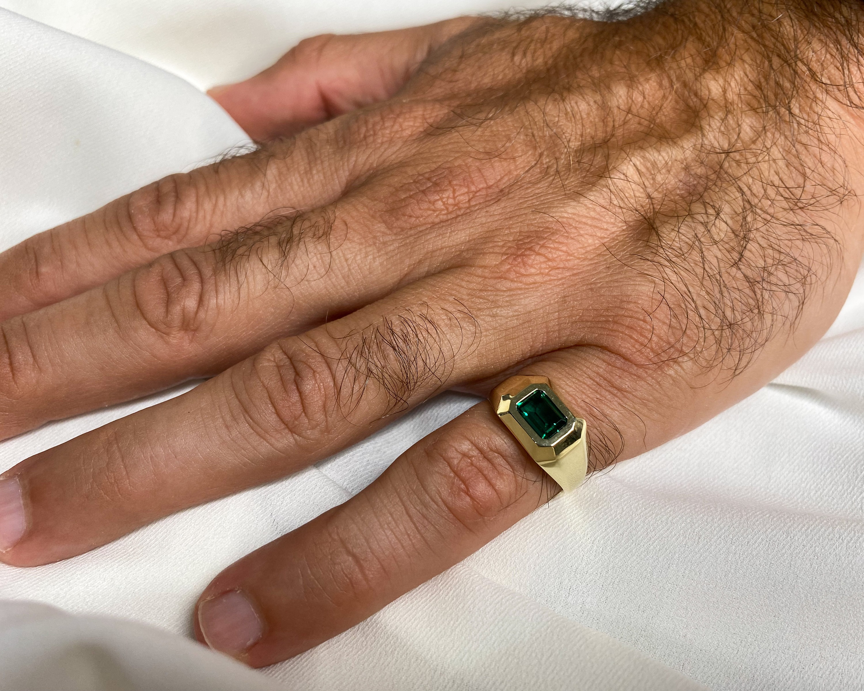 Men Emerald Signet / Pinky Ring 14K Solid Gold Geometric Faceted Ring ...