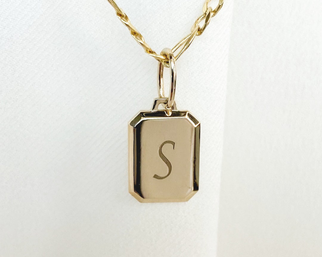 Rectangle Name Pendant 14K Solid Gold Initial Pendant, 40th Birthday ...