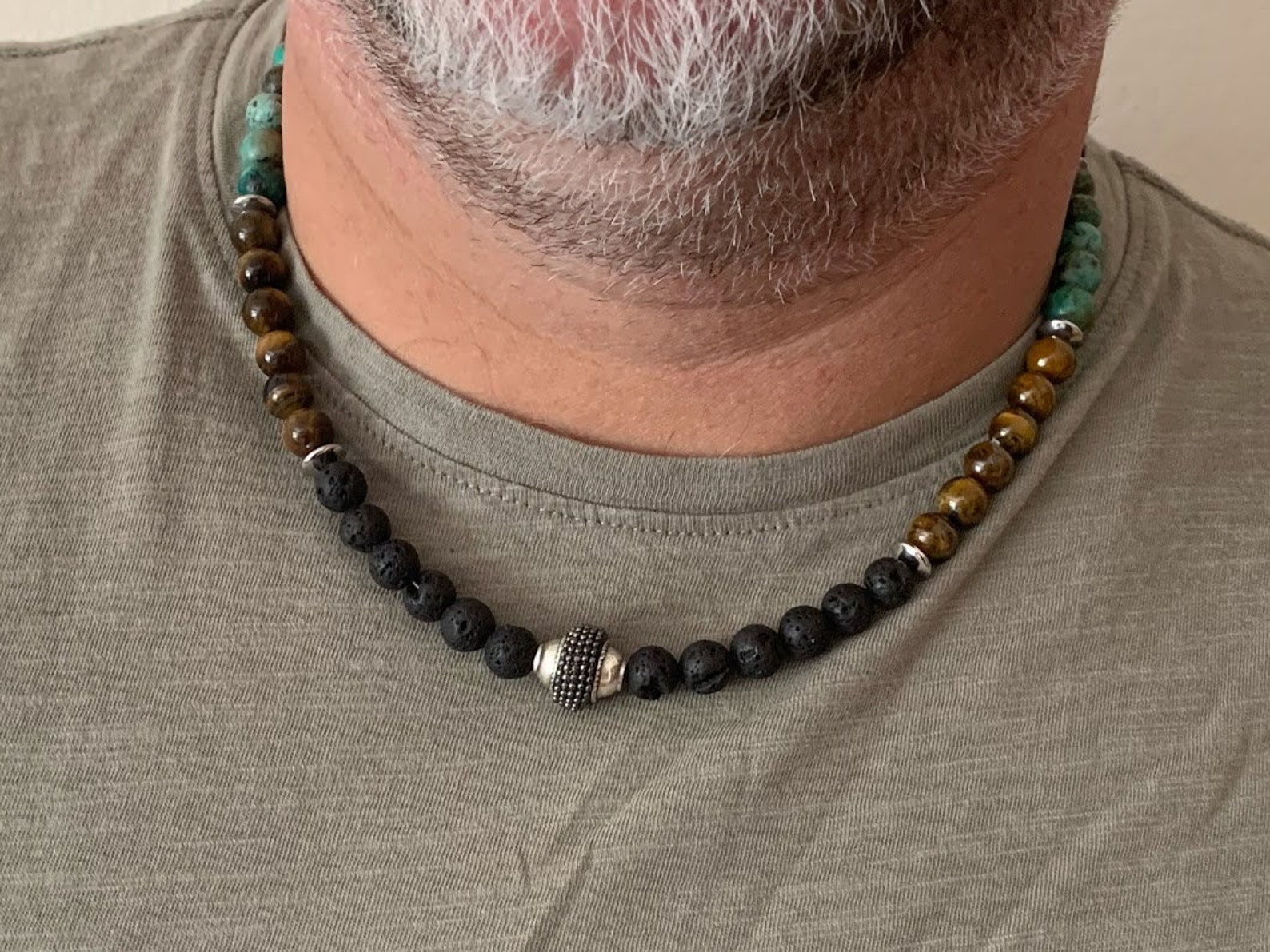 Men's Beaded Necklace Stone Bead Necklace With Turquoise - Etsy