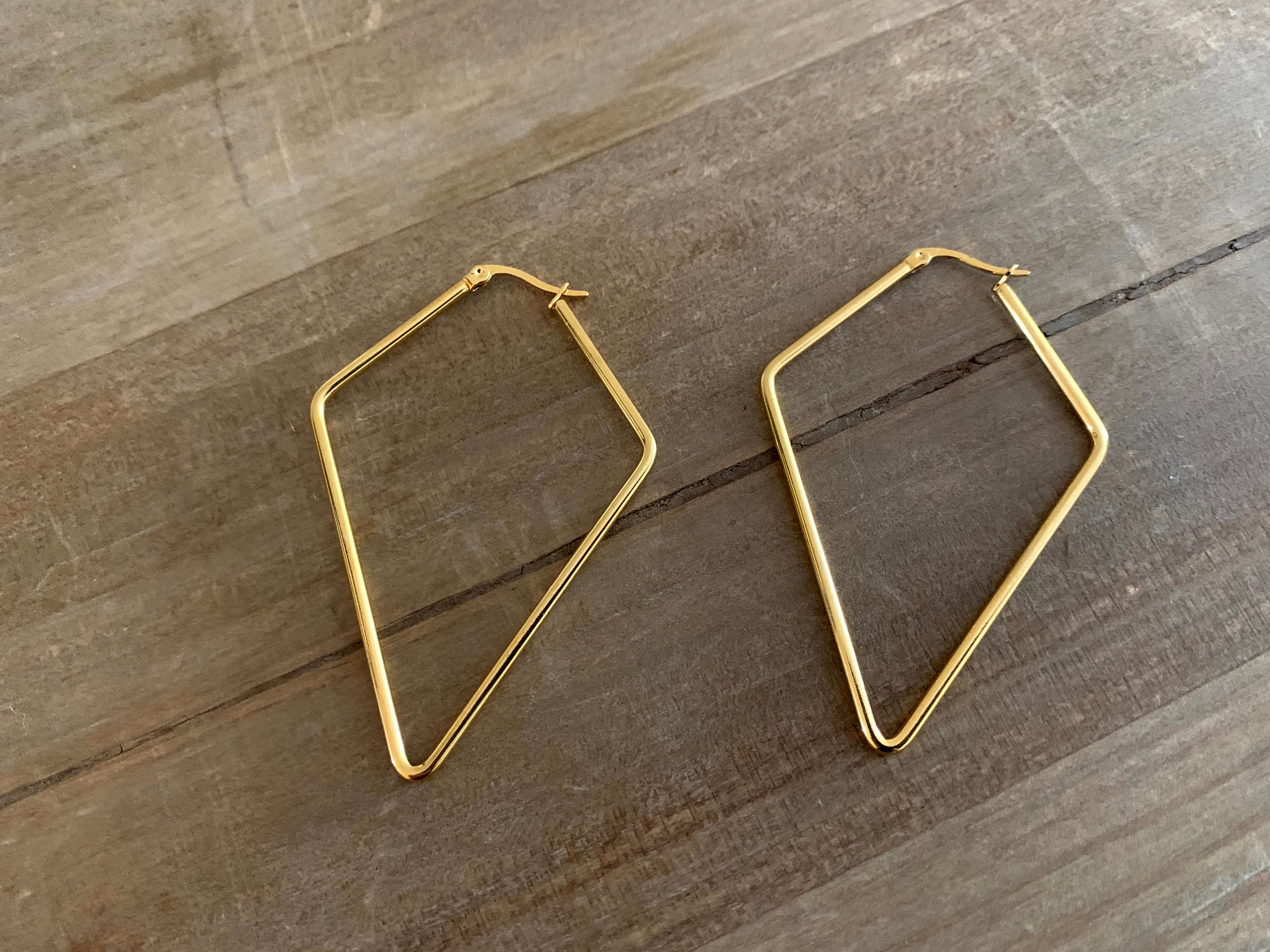 Golden Rhombus Earrings , Oversize Earrings, Geometric Long Earrings ...