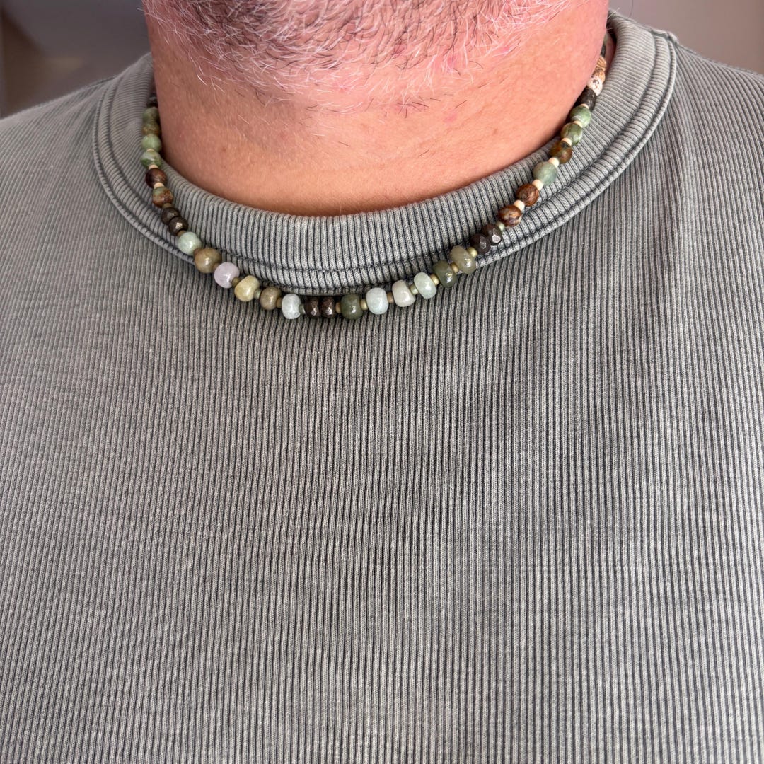 Men's Green Gemstone Necklace: Jade, Opal & Jasper Beaded Necklace - Etsy
