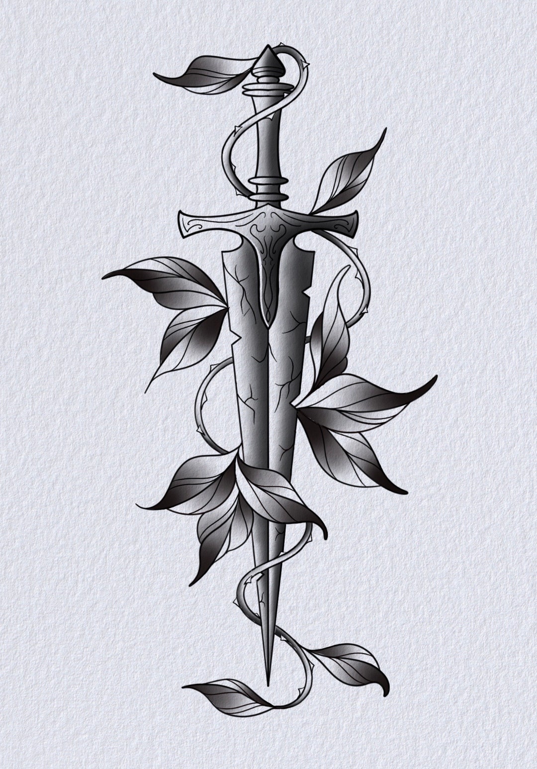 Neotraditional Sword Tattoo Flash Print - Etsy