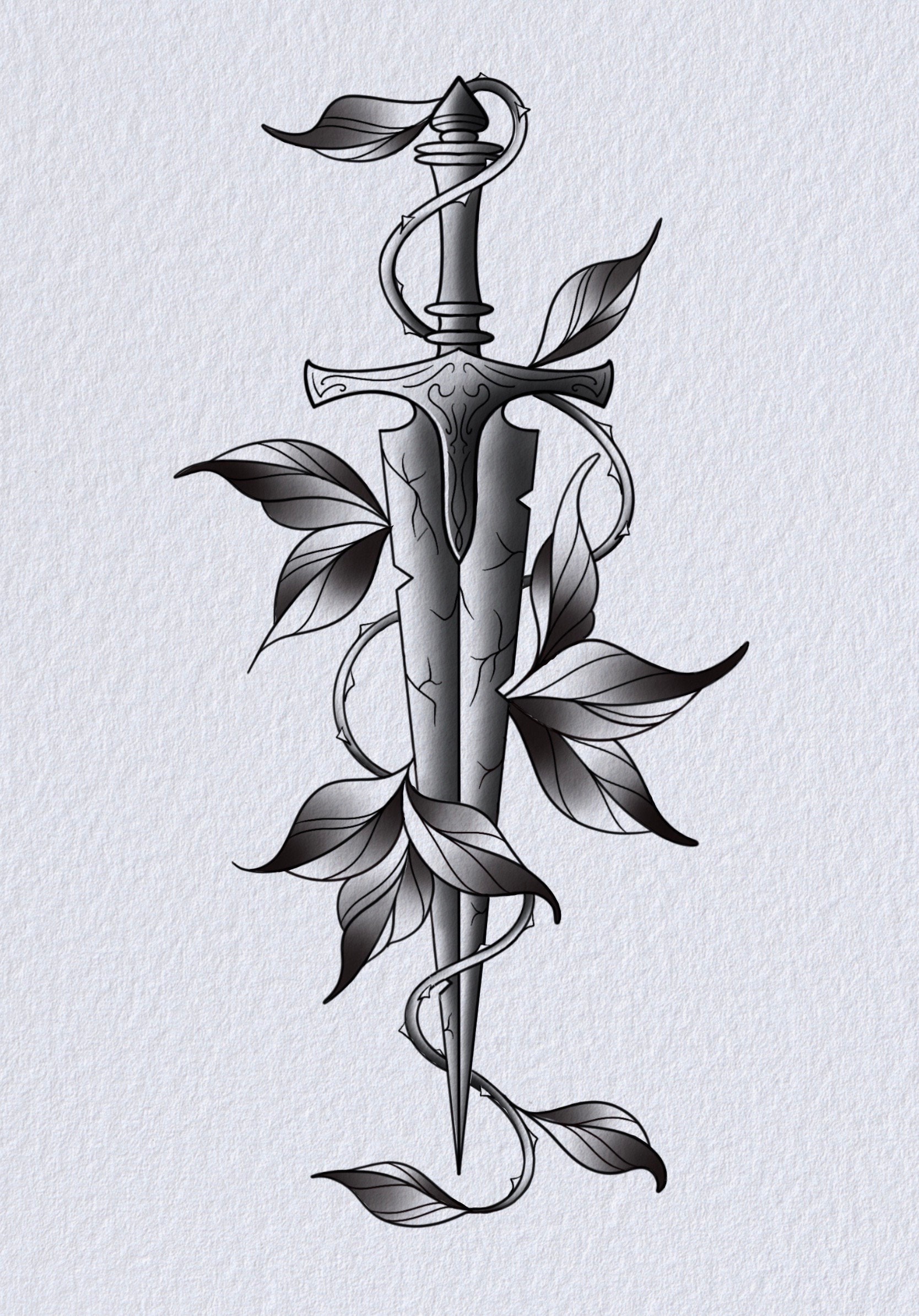 Neotraditional Sword Tattoo Flash Print - Etsy