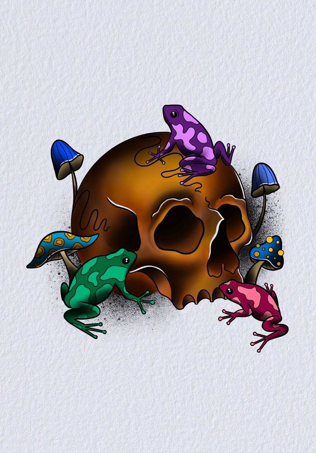Neotraditional Frog Skull Tattoo Flash Print - Etsy