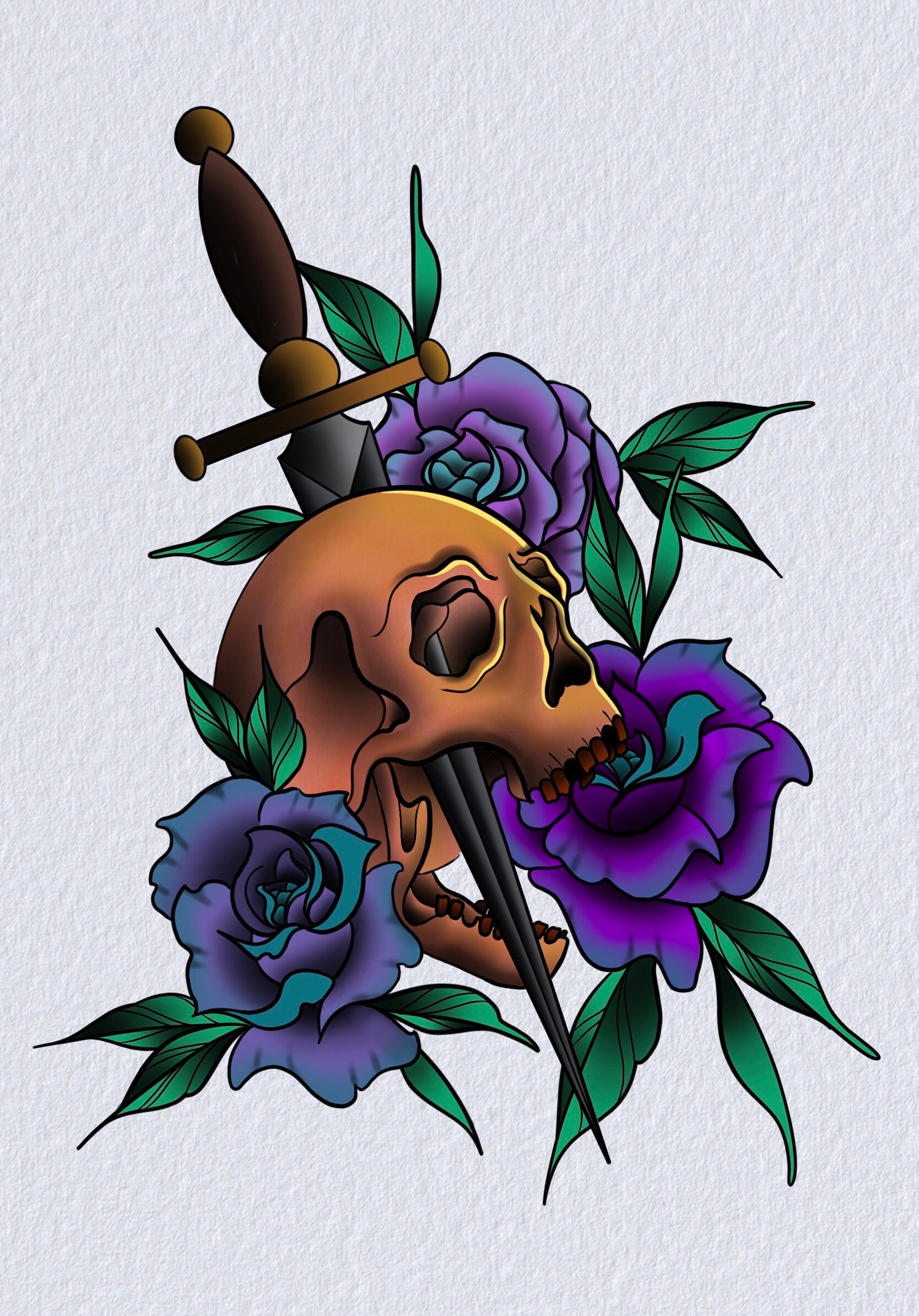 Neotraditional Sword Skull Tattoo Flash Print - Etsy