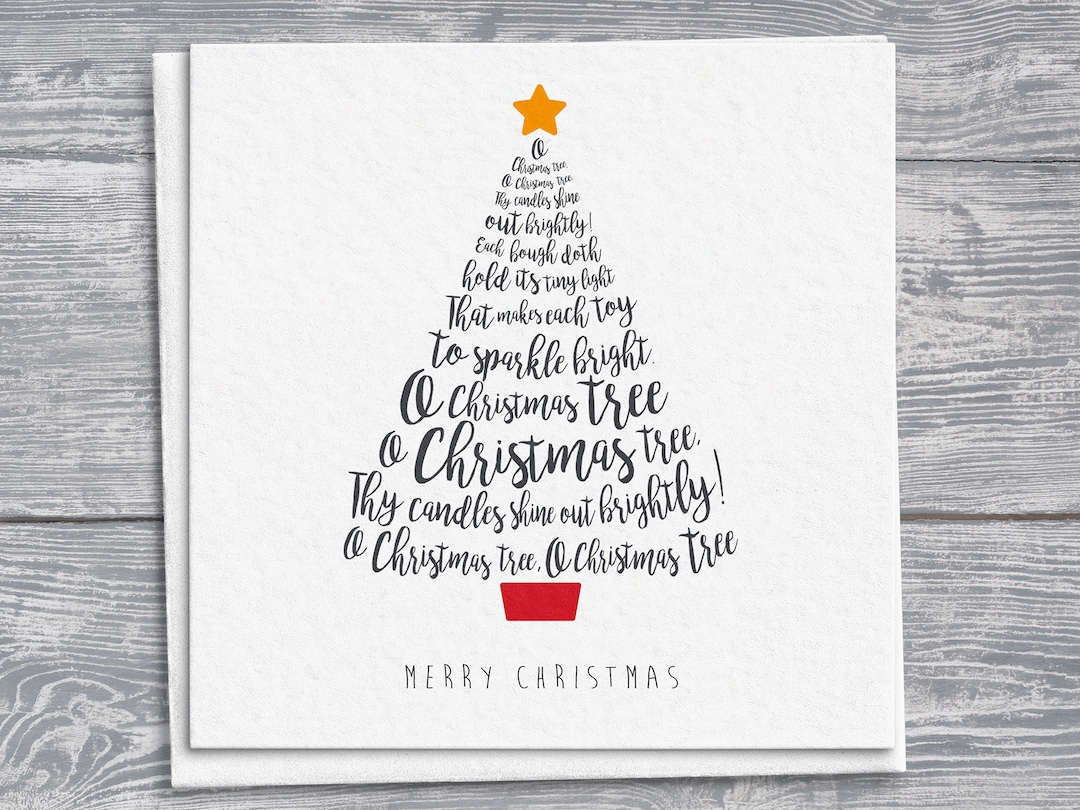 Christmas Card With Oh Christmas Tree Lyrics, Tree Shape, Star Detail ...
