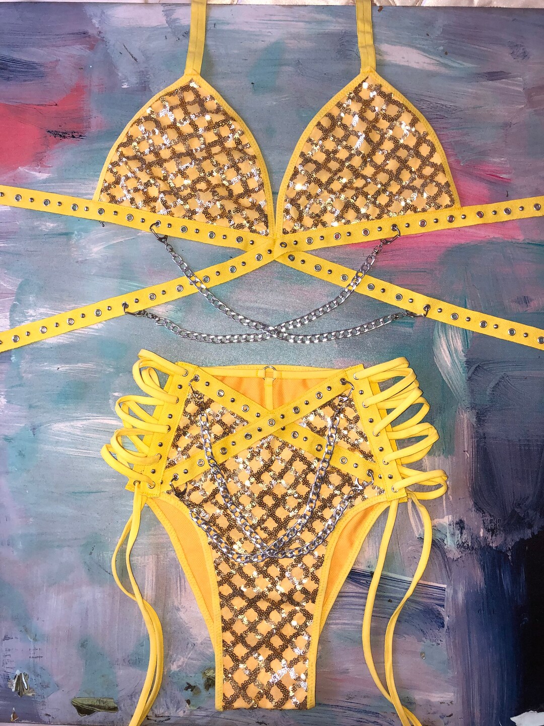 Amber Rave Set, Festival Set, Rave Outfit, 2 Piece Set, Mesh Sequin Set ...