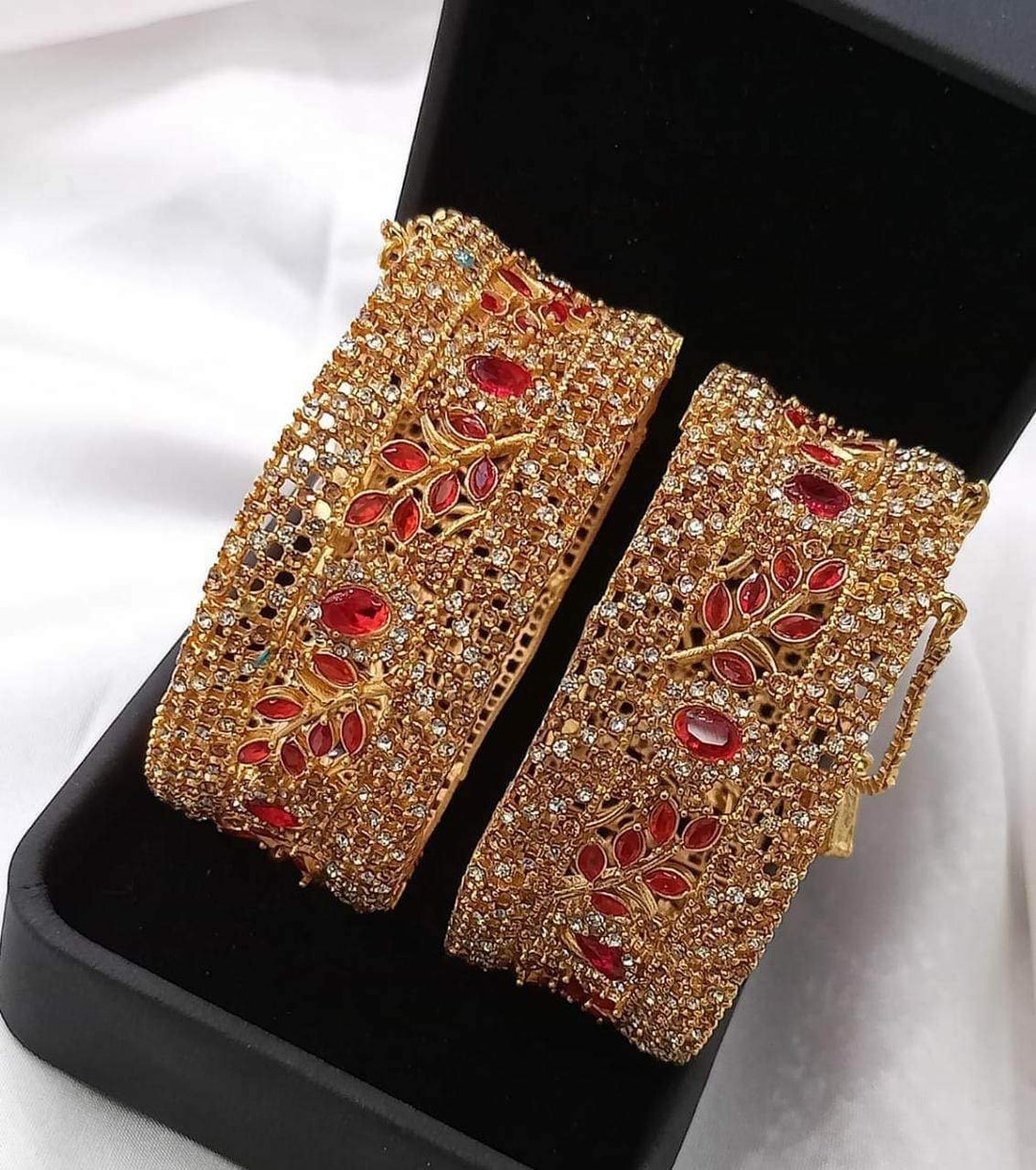 Golden and Maroon Kara Bangles Openable/ Indian Pakistani Wedding Shadi ...