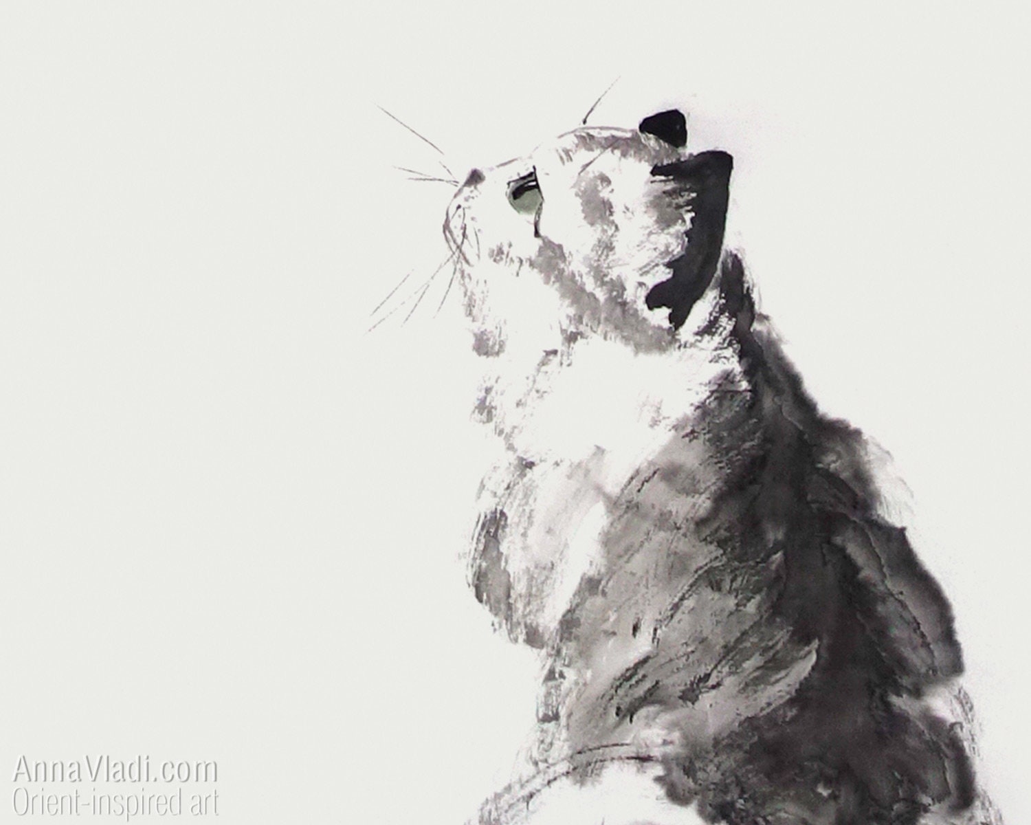 Lazy Cat — Postcard Sized Print of My Original Sumi-e Artwork - Etsy