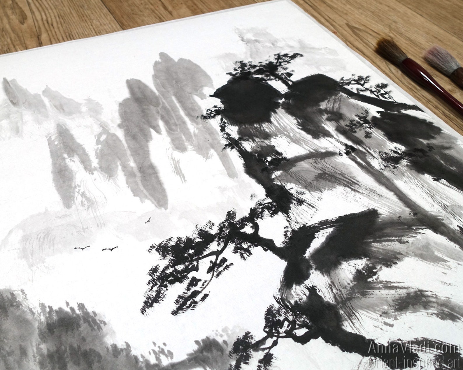 Mountain View Landscape Original Sumi-e Painting Zen - Etsy