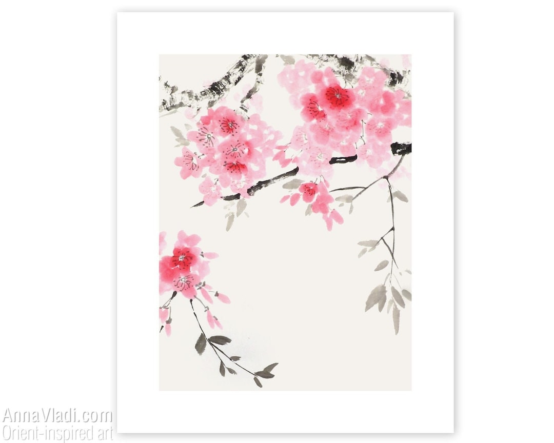 Sakura Cherry Blossom Print: Sumi-e Art Poster, Add a Free Japanese ...