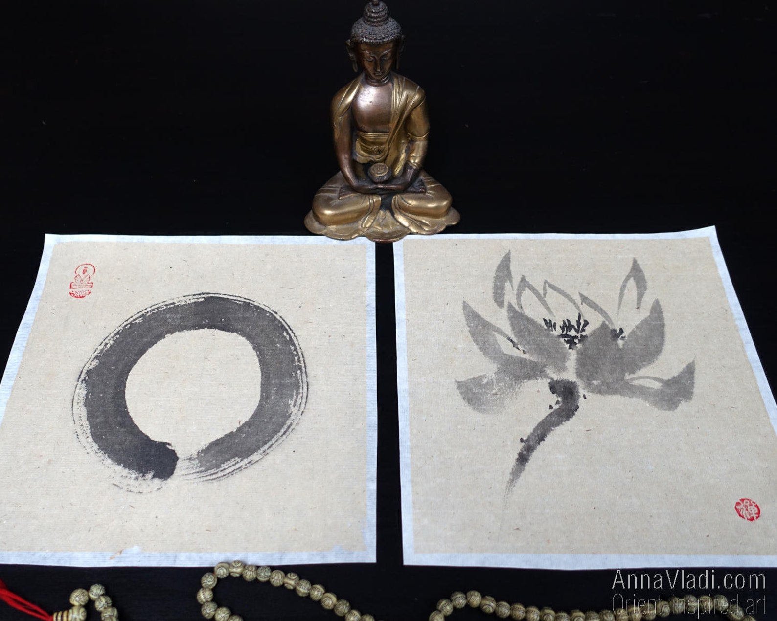 Enso Zen Circle and Lotus Set of 2 Original Oriental - Etsy