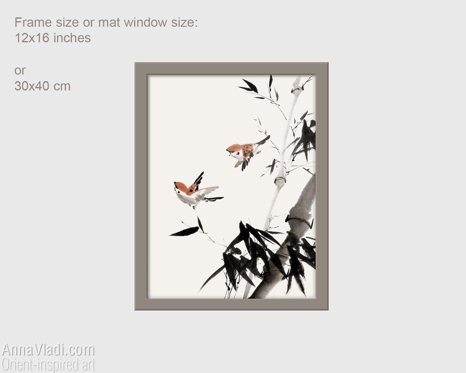 Sparrows in Bamboo Printed Poster of My Original Sumi-e | Etsy