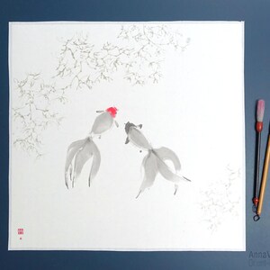 Goldfish — Original Sumi-e Painting in Japanese Ink on Rice Paper ...