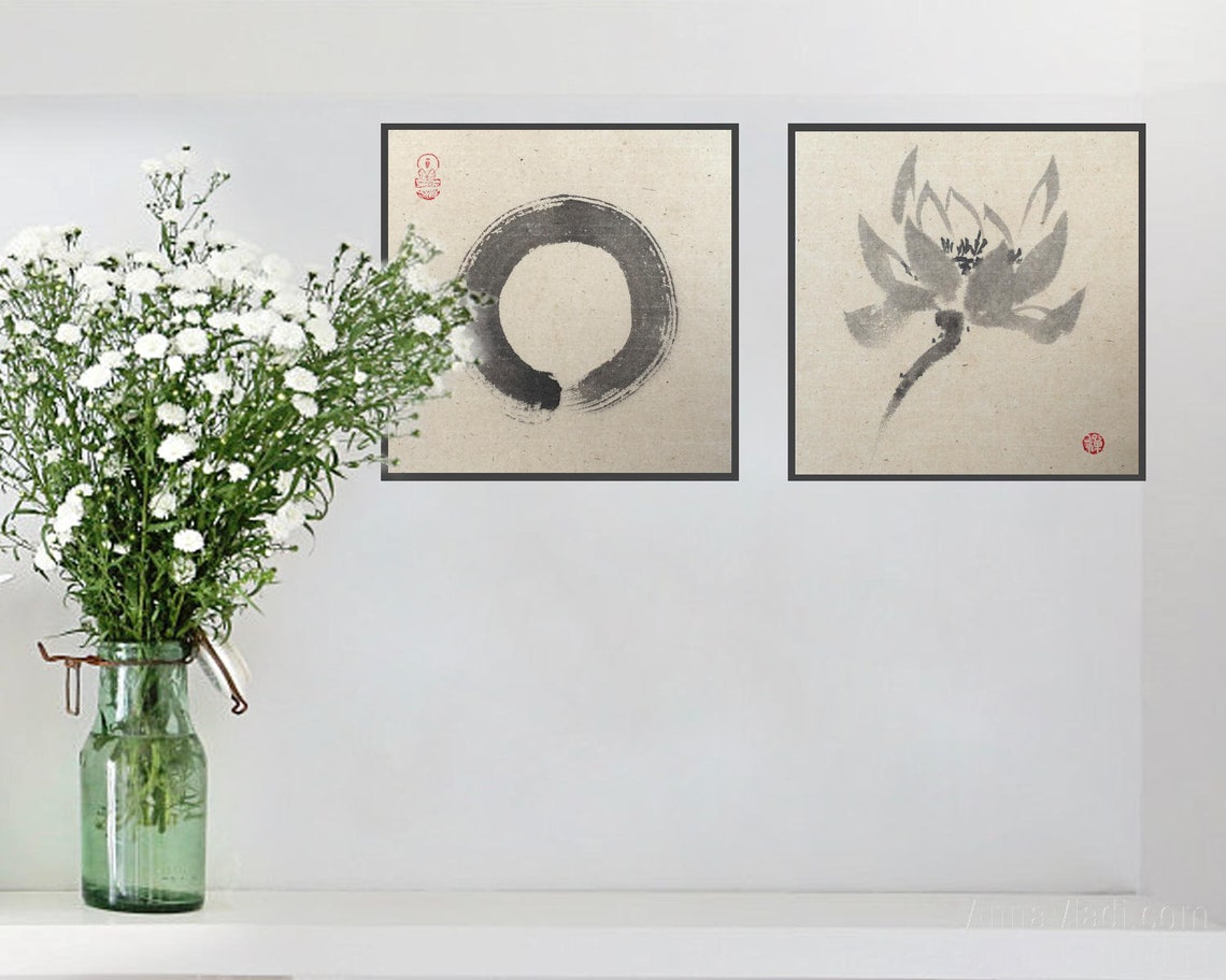 Enso Zen Circle and Lotus Set of 2 Original Oriental - Etsy