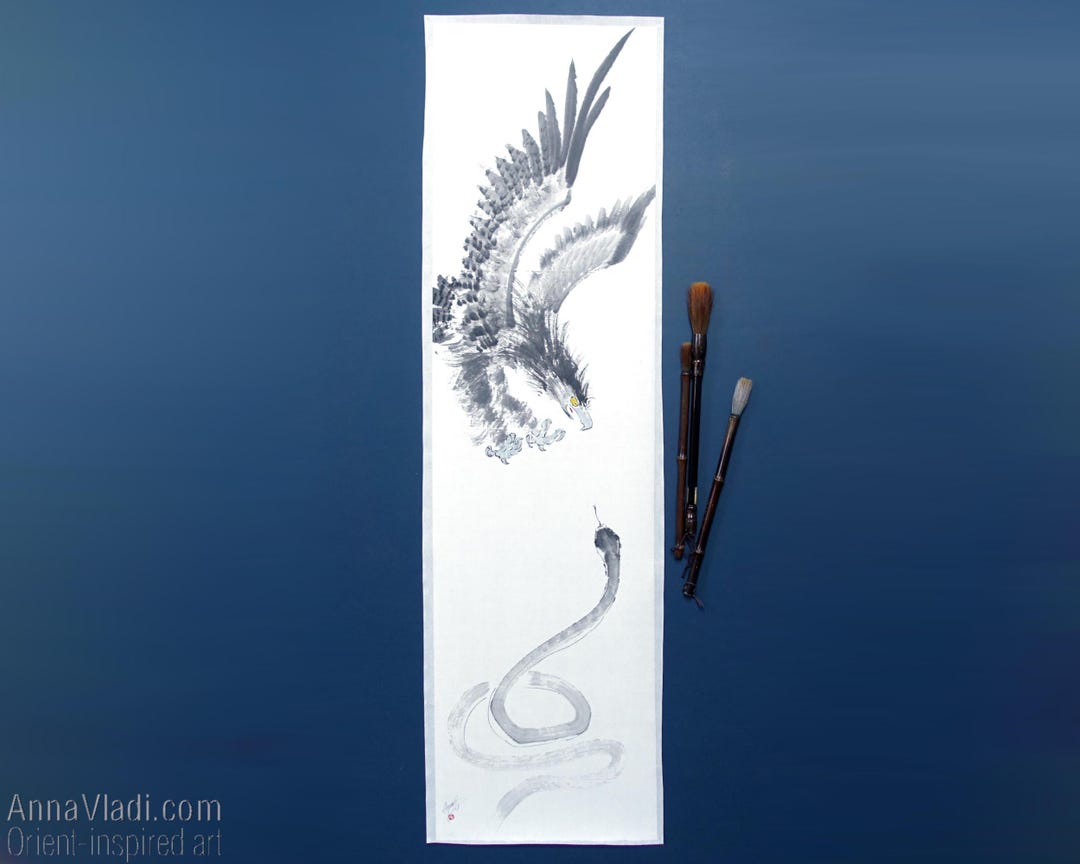 Eagle and Snake — Original Sumi-e Painting, Oriental Style Wall Art - Etsy