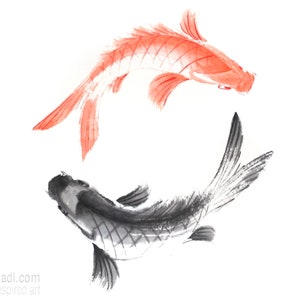 Two Koi Fish in a Circle: Original Sumi-e Painting of Koi - Etsy