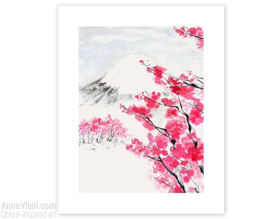 Mt Fuji and Cherry Blossoms Blooming Sakura — Printed Poster of My ...