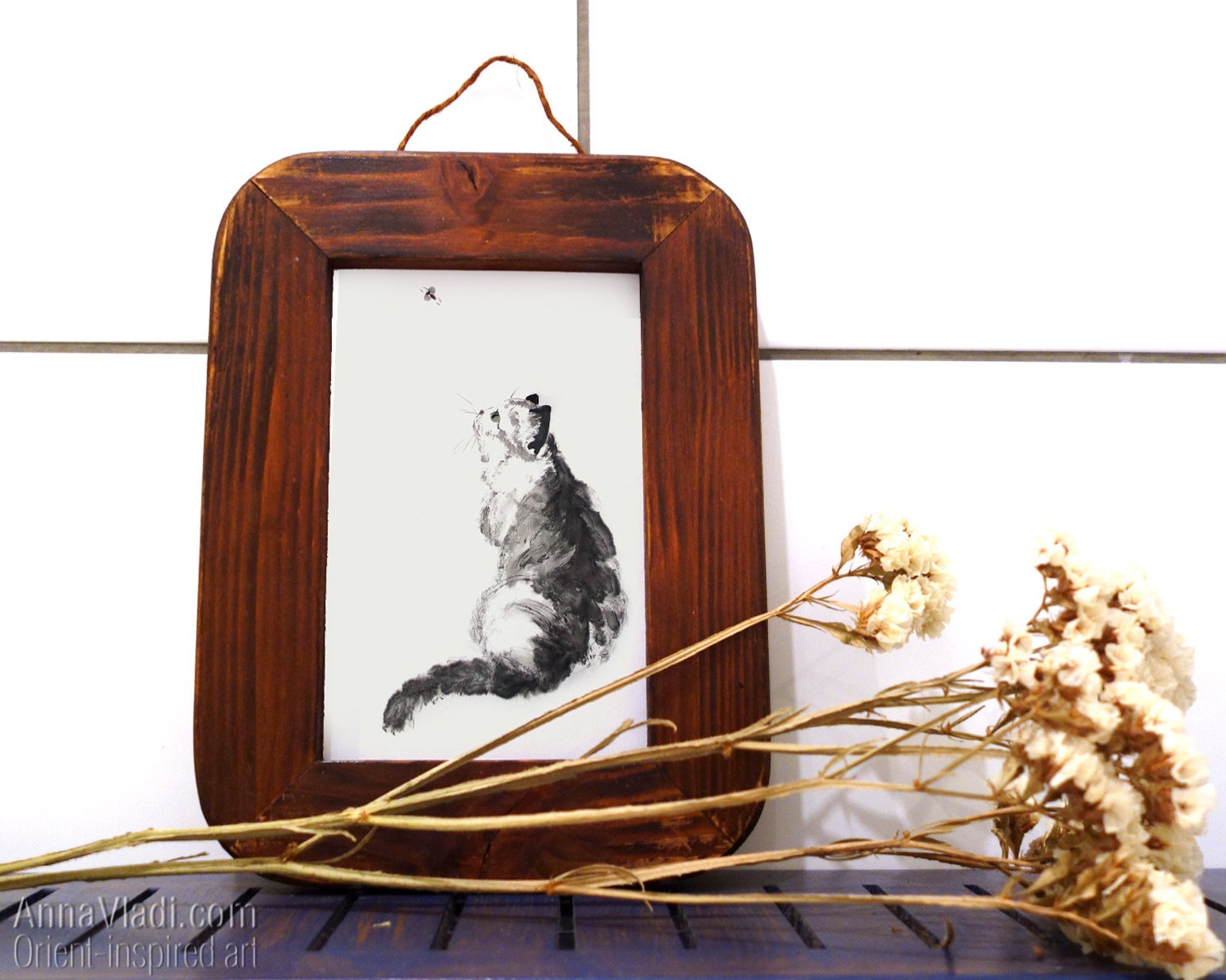 Lazy Cat — Postcard Sized Print of My Original Sumi-e Artwork - Etsy