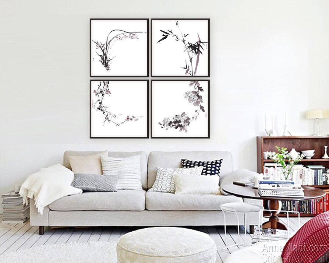 The Four Noble: Orchid Bamboo Chrysanthemum Plum Blossom — Set of 4 ...