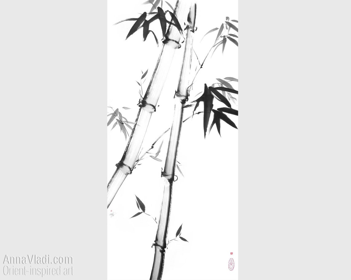 Japanese Bamboo LARGE Original Painting in Ink on Rice - Etsy