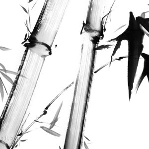 Japanese Bamboo — LARGE Original Painting in Ink on Rice Paper, Sumi-e ...