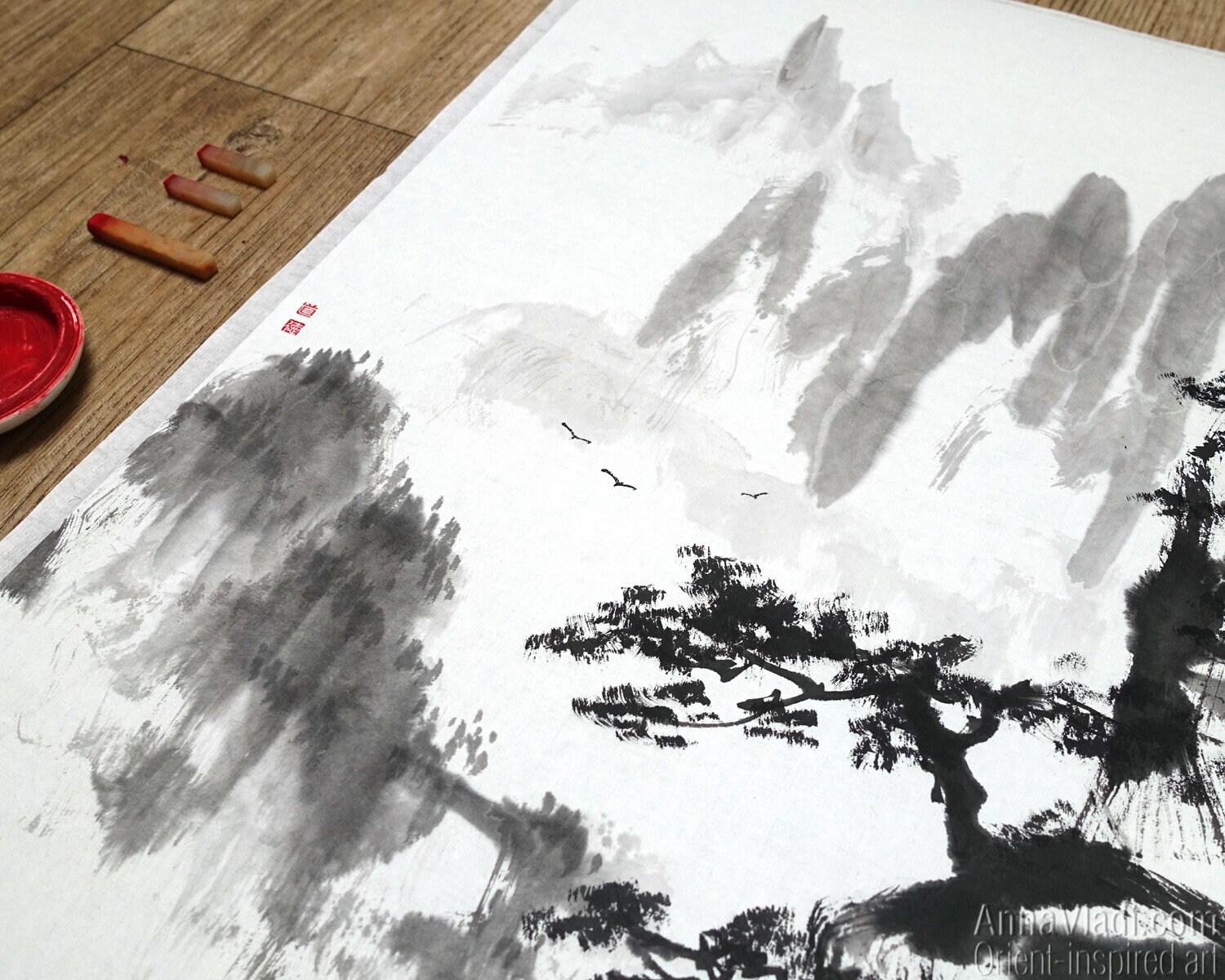 Mountain View Landscape Original Sumi-e Painting Zen - Etsy
