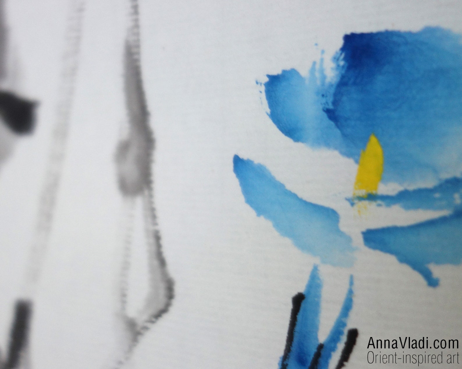 Blue Morning Glory Flowers (asagao) — Original Sumi-e Ink Painting on ...