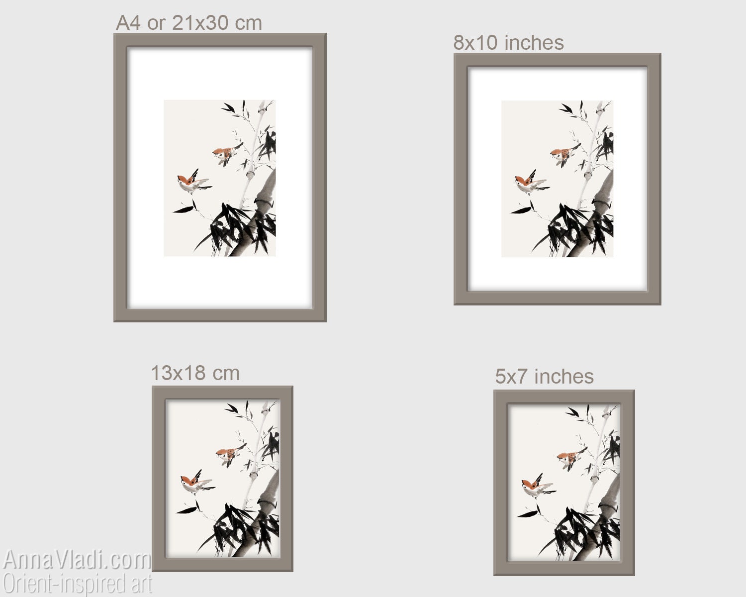 Sparrows in Bamboo Printed Poster of My Original Sumi-e | Etsy