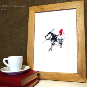 Raging Rooster Sumi-e Art Poster, Add a Real Stone Seal Imprint for ...